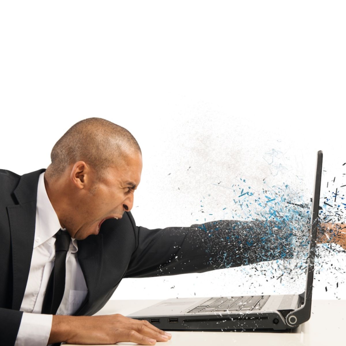 angry guy destroys printer