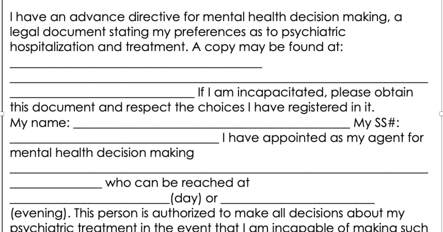Do You Have A Psychiatric Advanced Directive? | Psychology Today